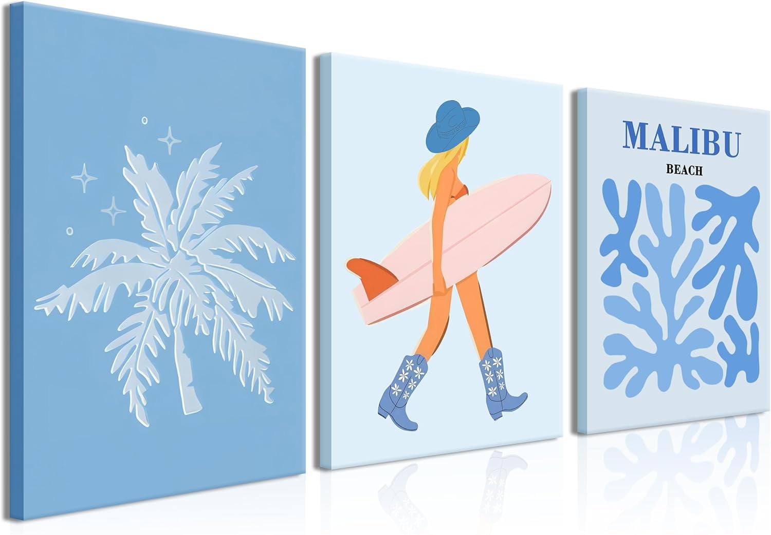 Blue Flower Wall Art Set of 3, Henri Matisse Light Blue Aesthetic Wall ...