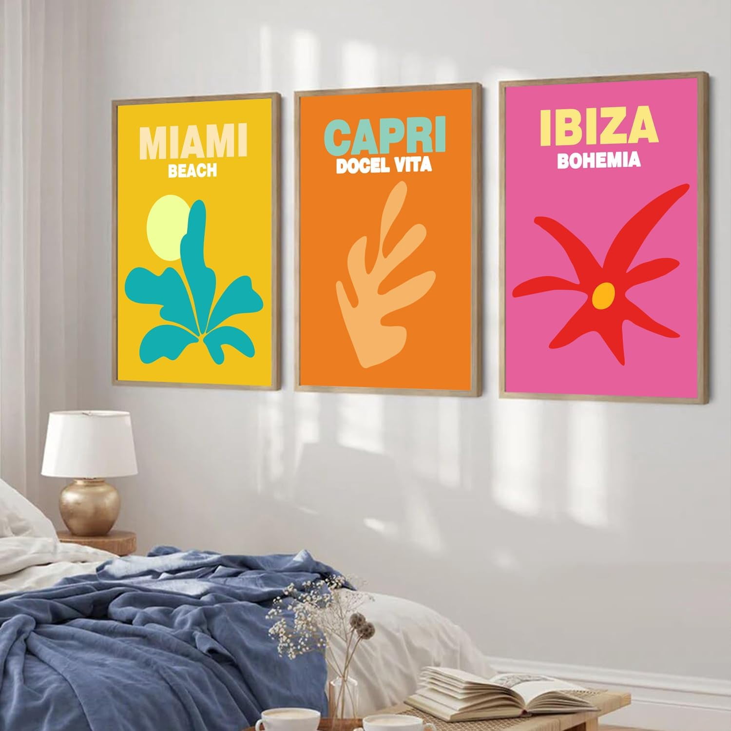 Blue Flower Wall Art Set of 3, Henri Matisse Light Blue Aesthetic Wall ...