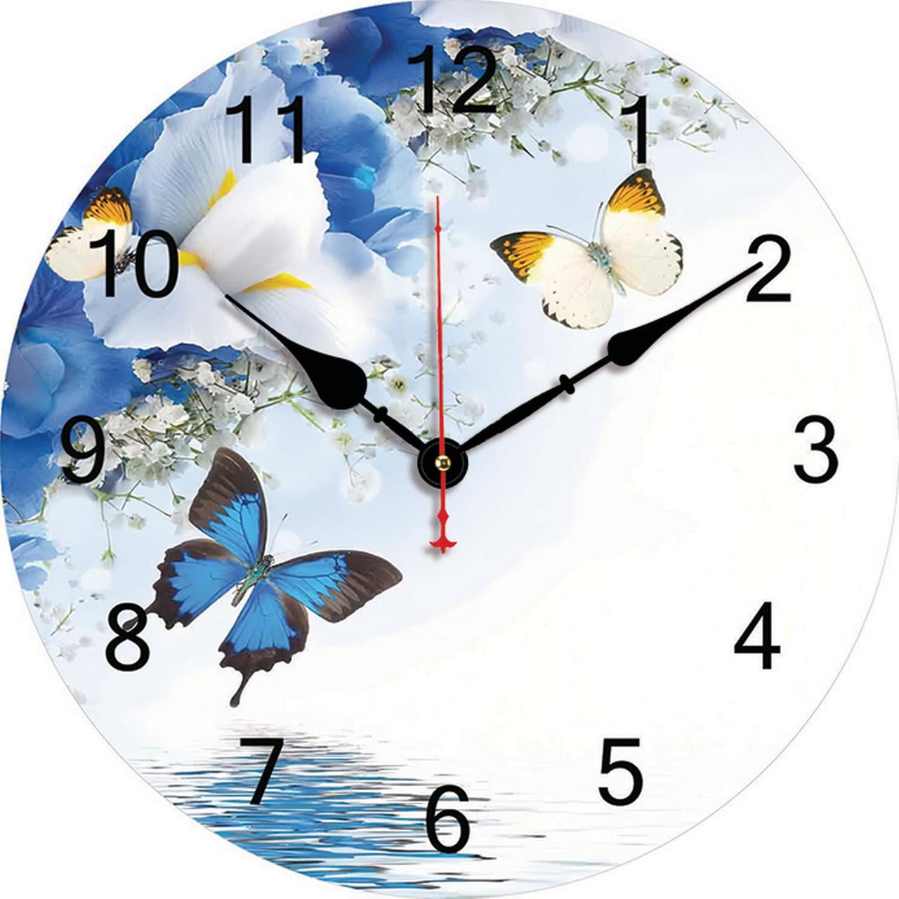 Blue Flower Wall Clock Living Room Bedroom Round Silent Clock Dining ...