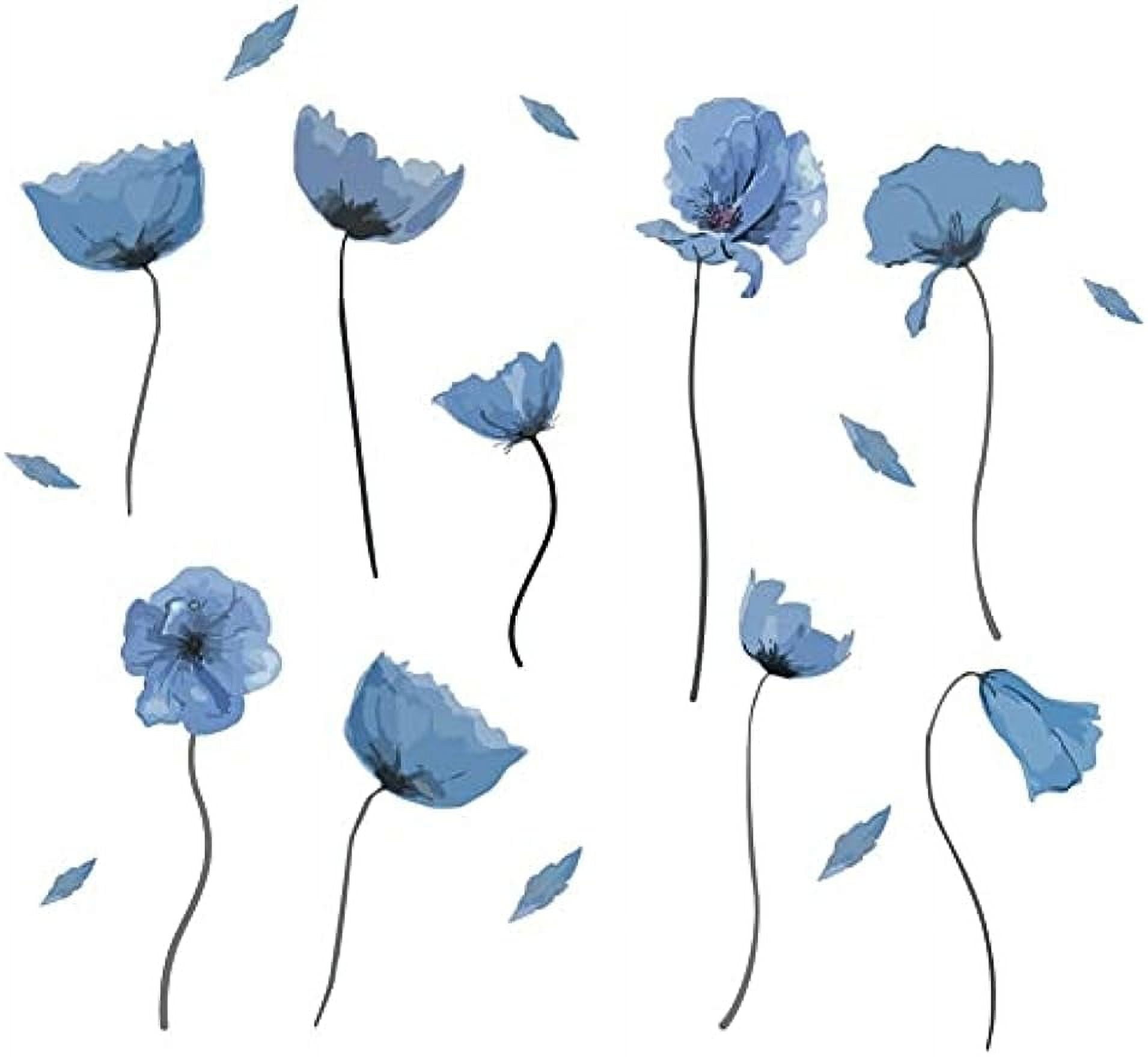 Blue Flower Wall Sticker Watercolor Romantic Floral Vinyl Decals ...