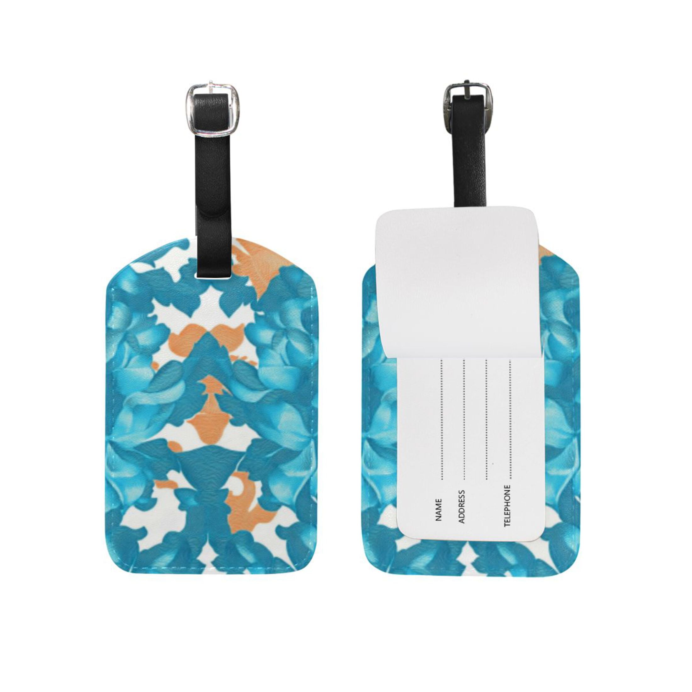 Blue Flower Watercolor Painting Luggage Tags PU Leather Name ID Labels ...