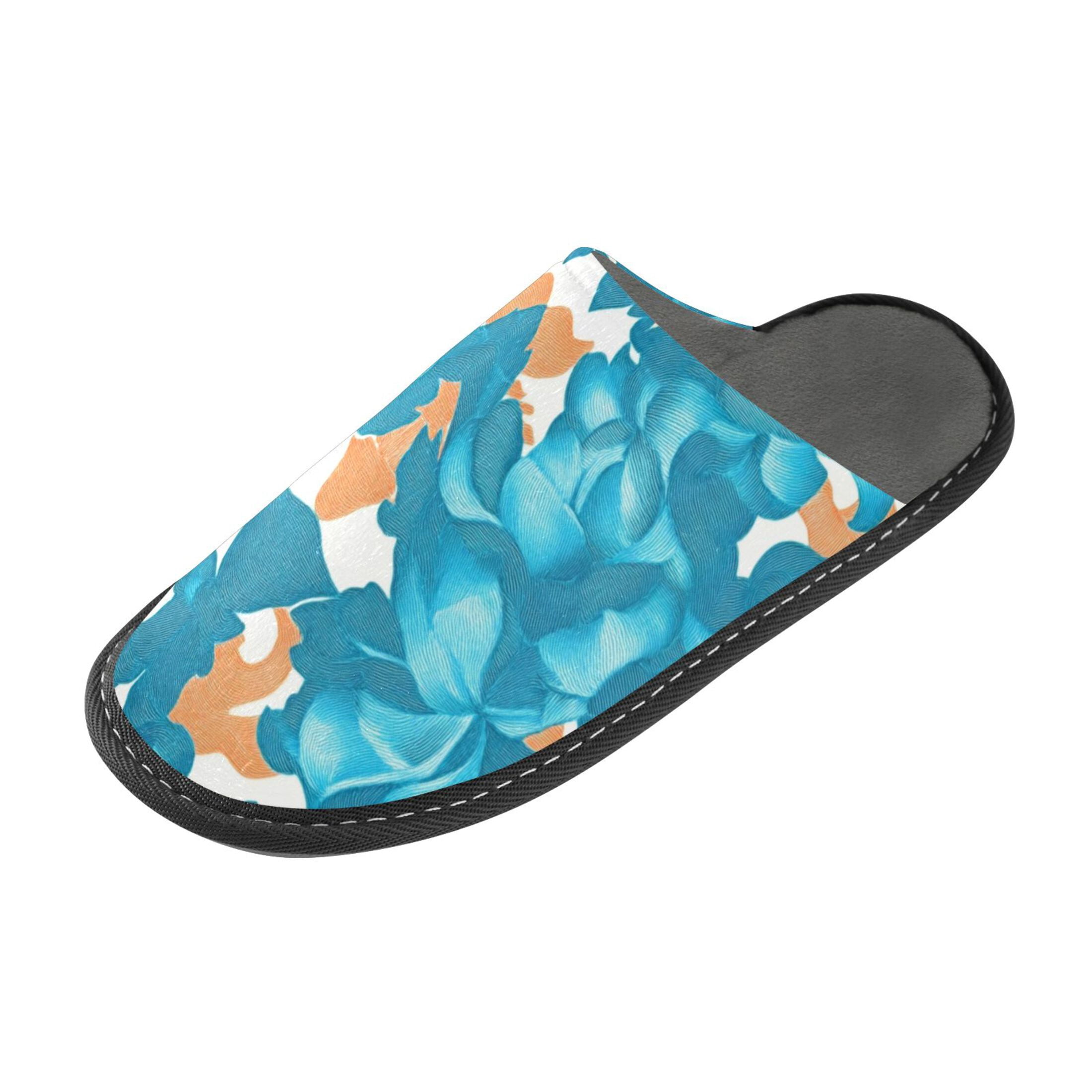 Blue Flower Watercolor Painting Slippers for Women Men House Shoes for ...