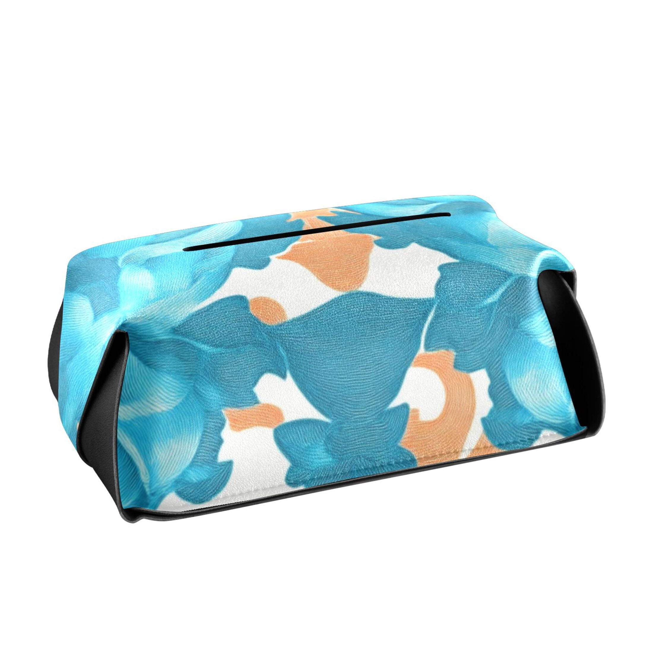 Blue Flower Watercolor Painting Tissue Box Cover Leather Square ...