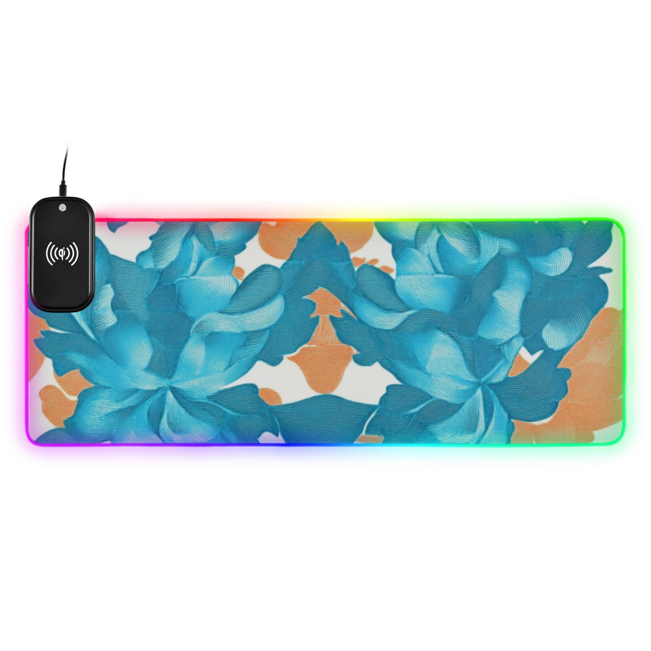 Blue Flower Watercolor Painting Wireless Charging RGB Gaming Mouse Pad ...