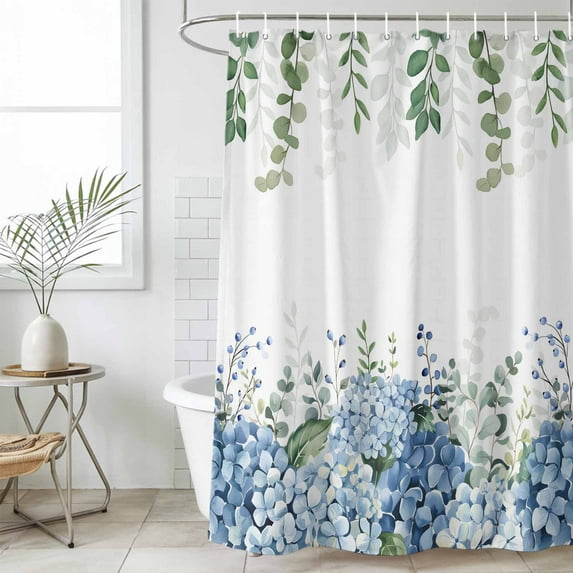 Blue Flower Waterproof Fabric Shower Curtain,Sage Green Eucalyptus ...