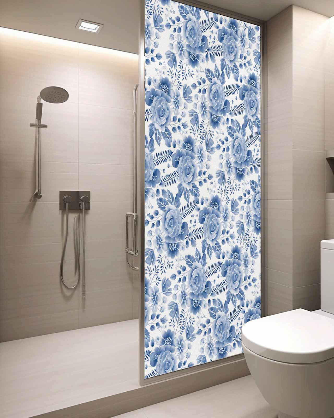 Blue Flower Window Privacy Film Stained Glass Window Film Decorative ...