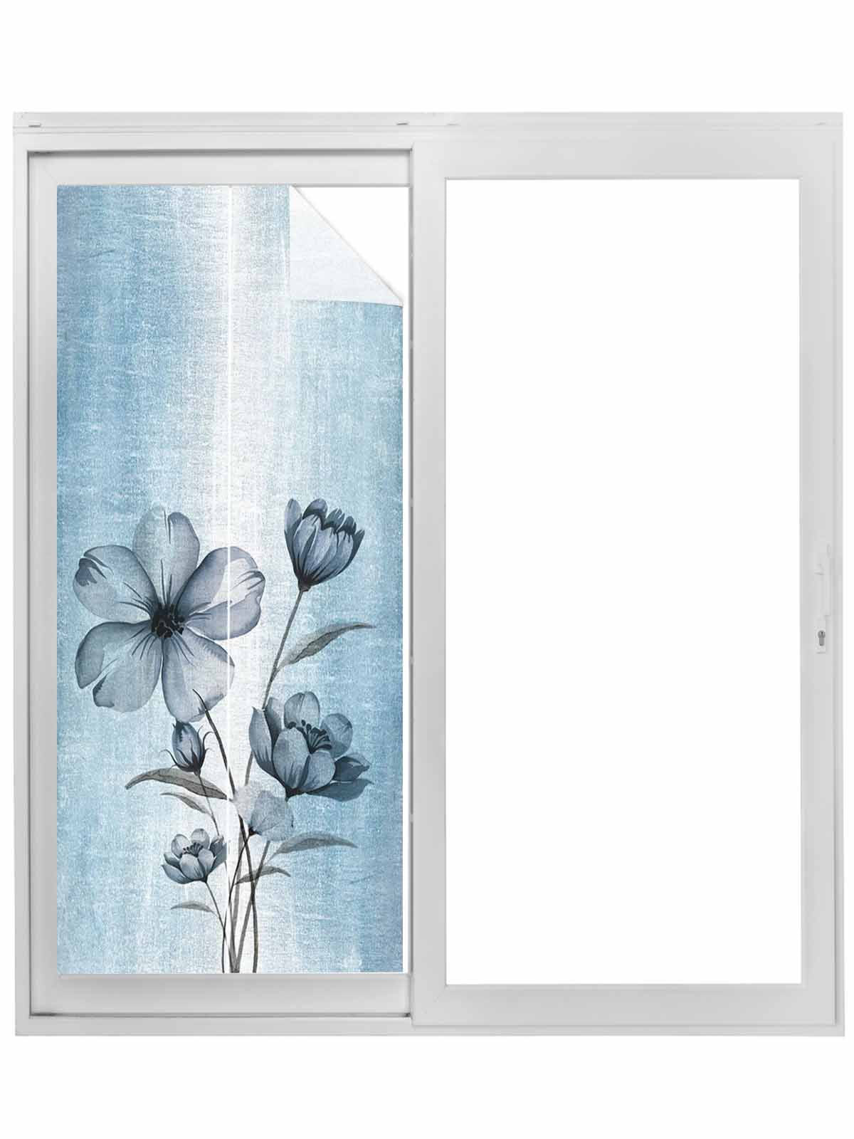 Blue Flower Window Privacy Film Stained Glass Window Film Decorative ...
