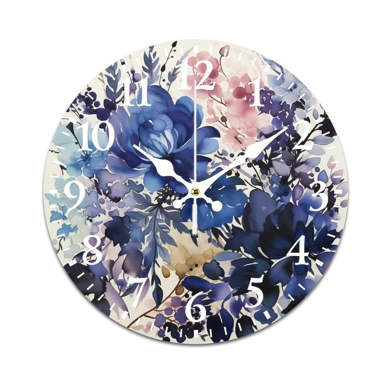 Blue FlowerWatercolor (1) Wall Clock Modern Design Clocks Wall Hanging ...