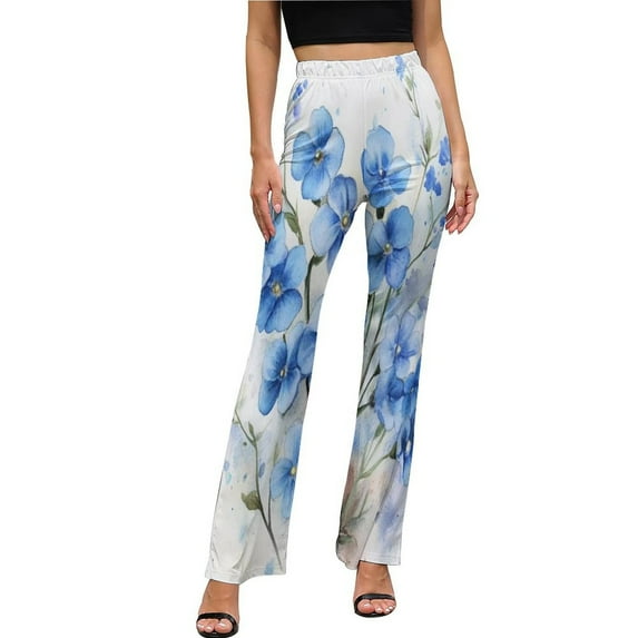 Blue FlowerWatercolor High Waisted Casual Flared Trousers Summer Home ...