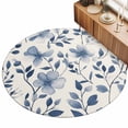 Blue Flowers Area Rugs 4' (Round) Watercolor Leaf Summer Plant ...