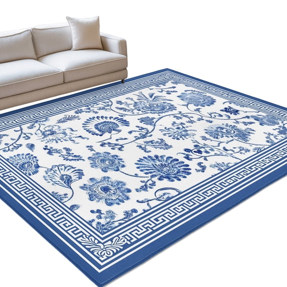 Blue Flowers Area Rugs 4x6ft Floral Geometric Classic Traditional ...