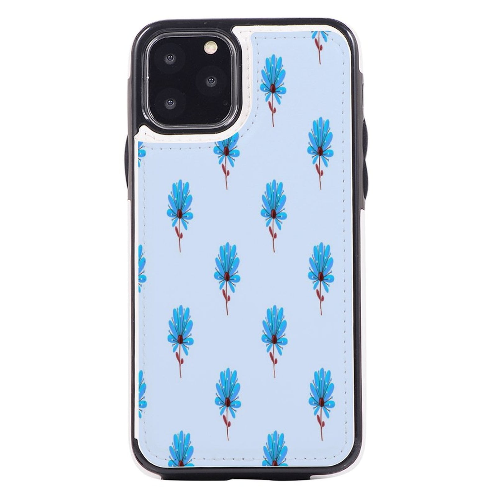 Blue Flowers Background Leather Wallet Case for iPhone 16 15 14 13 12 11 Pro Max Wallet Case ...