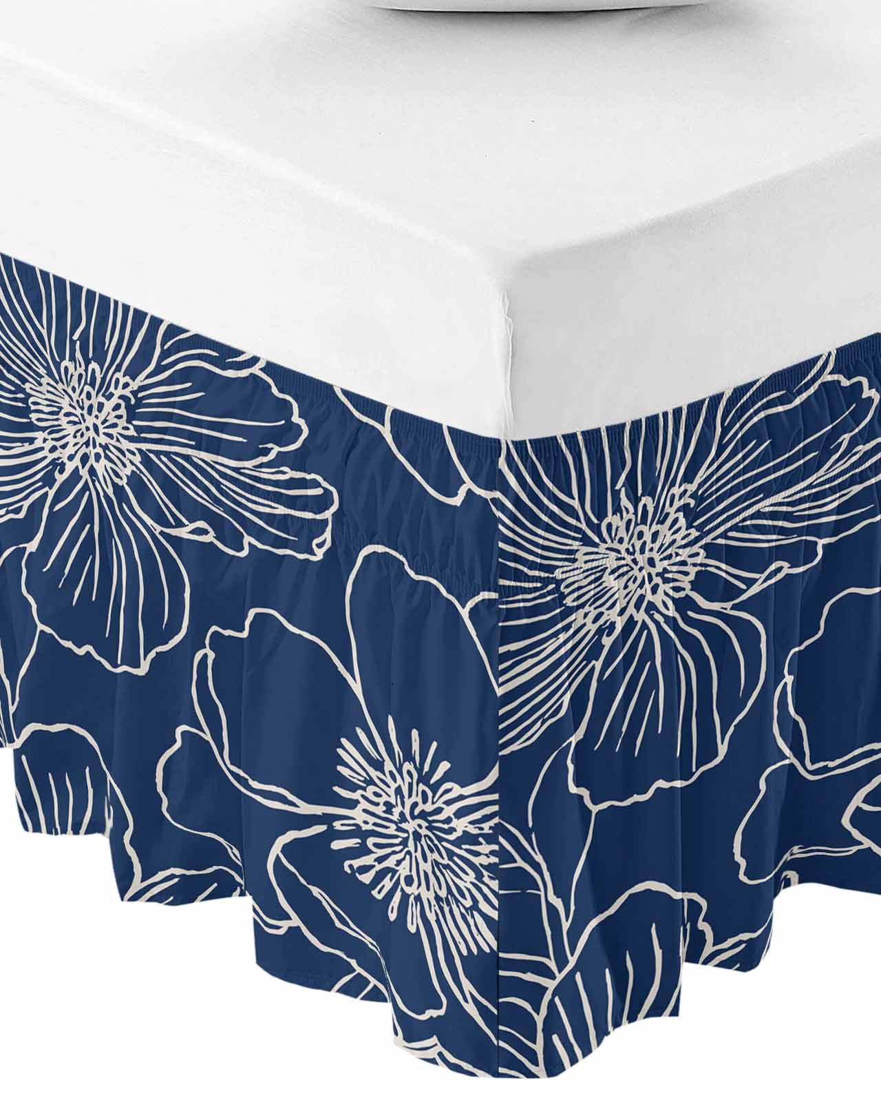 Blue Flowers Bed Skirt Queen Size 16 Inch Drop, Wrap Around Bed Skirts ...