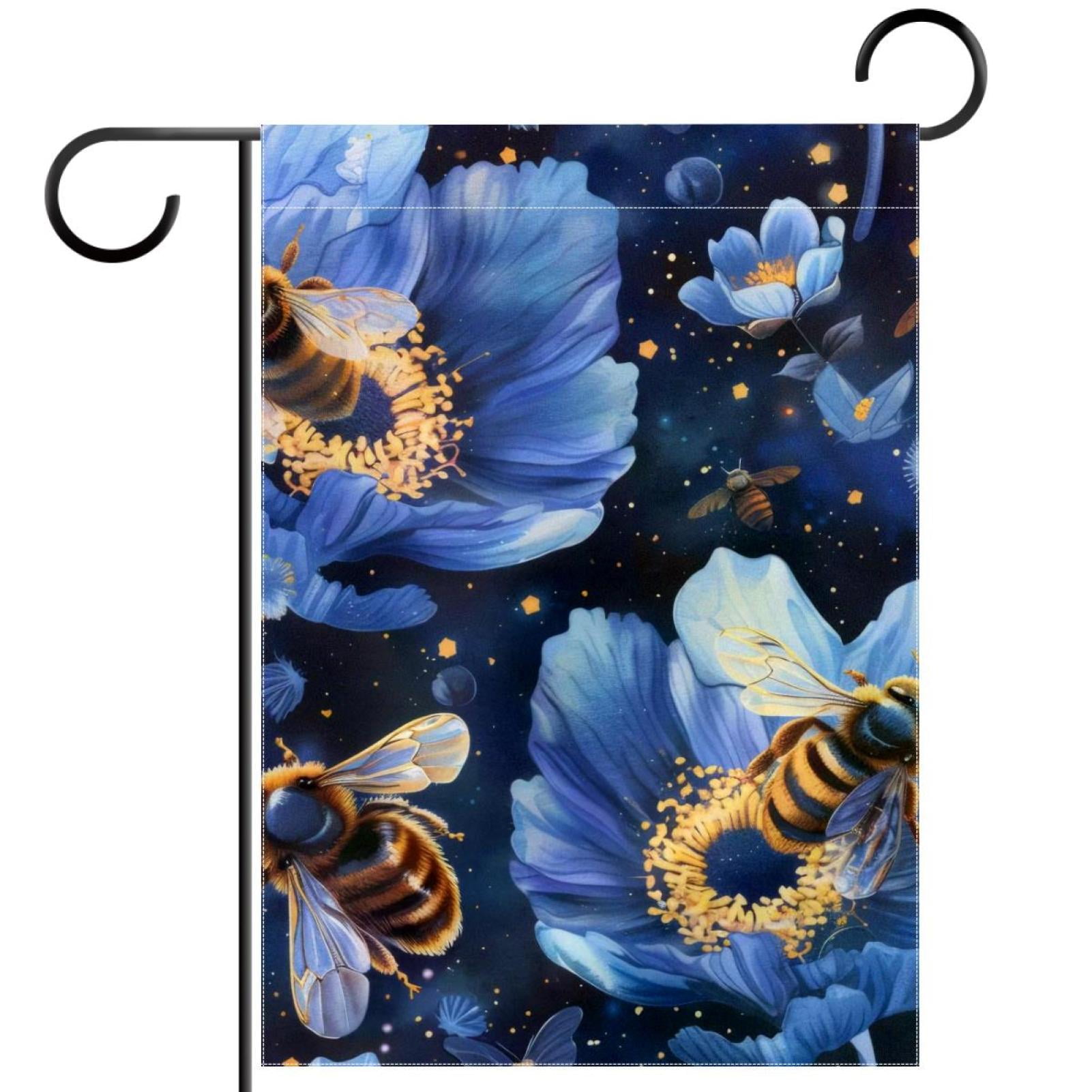 Blue Flowers Bees Garden Flag 12x18 Double Sided for Outside, Fall ...