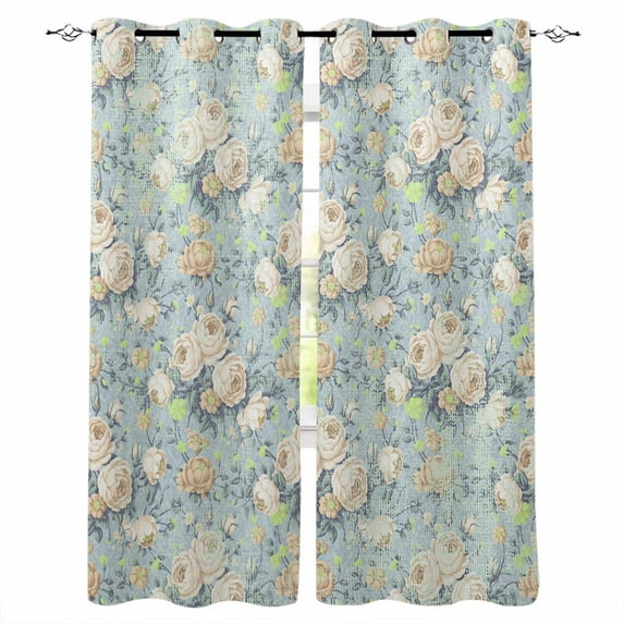 Blue Flowers Blackout Curtains 39 Inches Long, Romantic Farmhouse ...