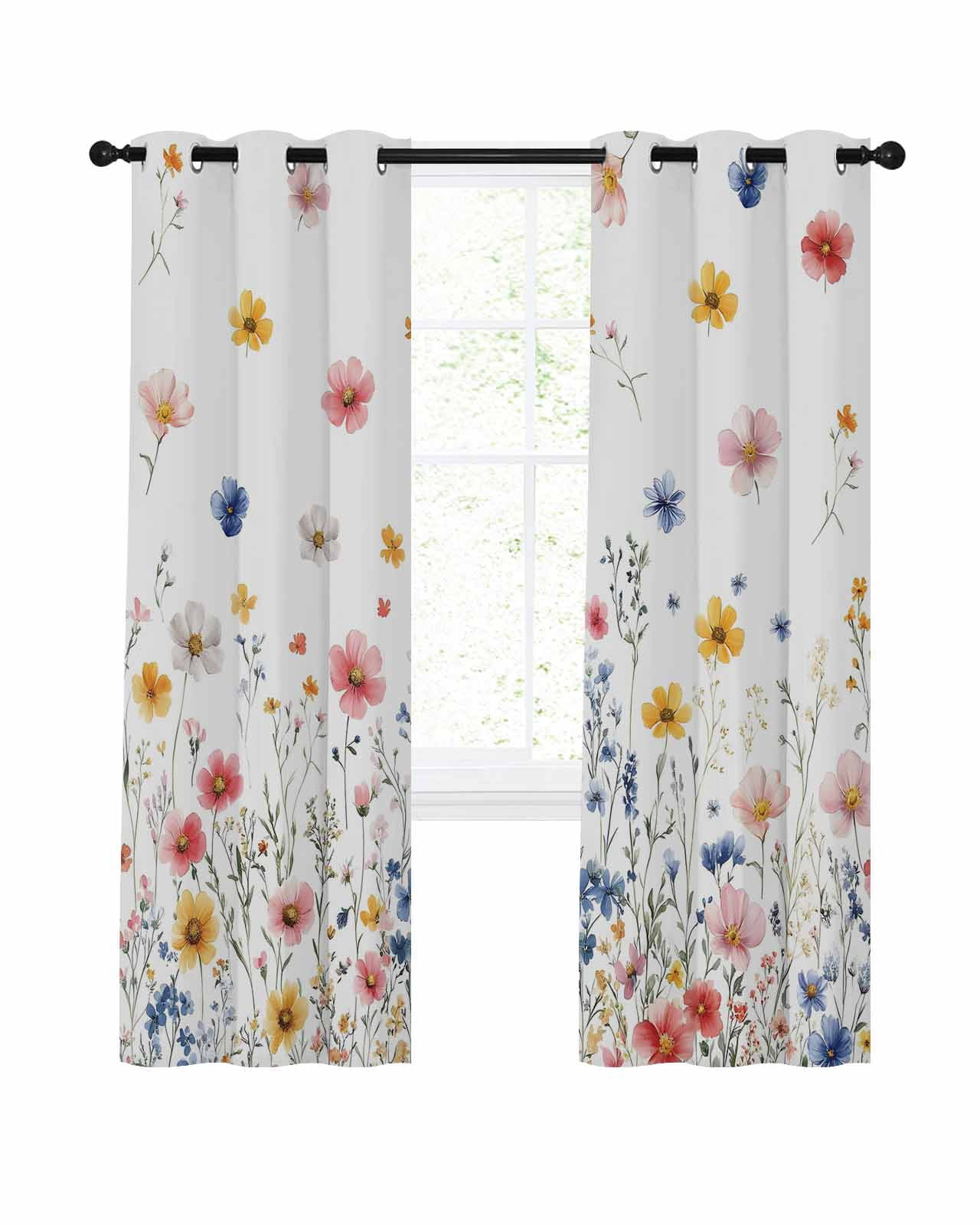 Blue Flowers Blackout Curtains 54 Inches Long for Bedroom, Pink ...
