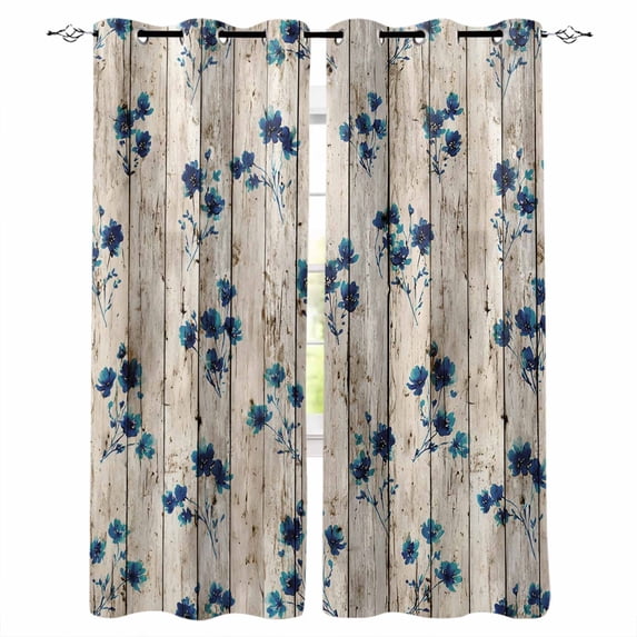 Blue Flowers Blackout Curtains for Bedroom/Living Room, Thermal ...