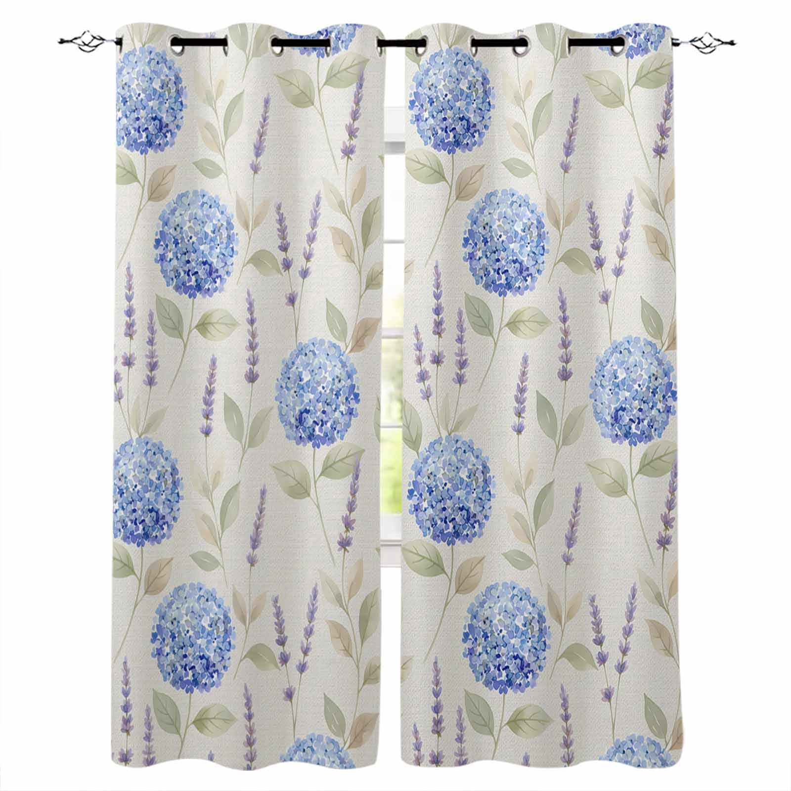 Blue Flowers Blackout Curtains for Bedroom/Living Room, Thermal ...