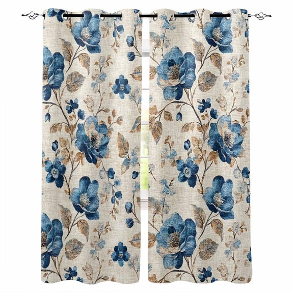 Blue Flowers Blackout Curtains for Bedroom/Living Room, Thermal ...