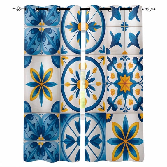 Blue Flowers Blackout Curtains for Bedroom/Living Room, Thermal ...