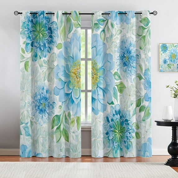 Blue Flowers Blackout Curtains, Watercolor Flowers Curtains For Bedroom ...