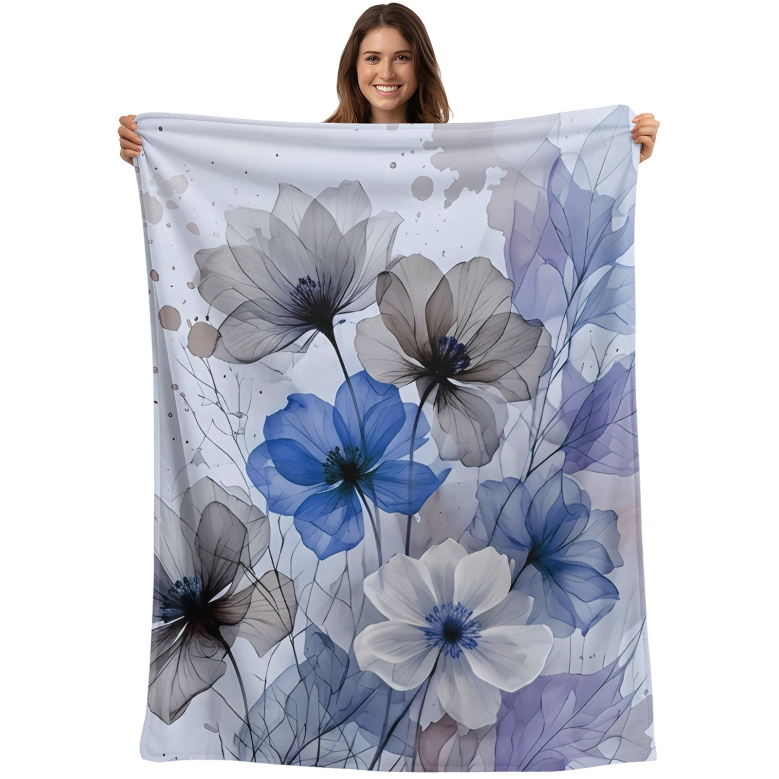 Blue Flowers Blanket Soft Cozy Warm Throw Blanket for Couch, Plush ...