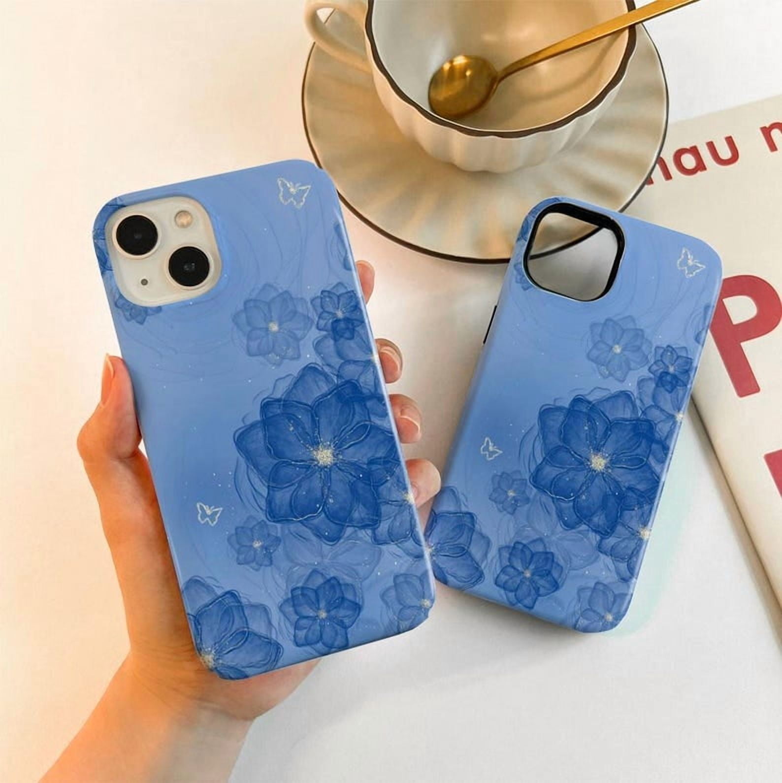 Blue Flowers Bloom Cute Pattern Phone Case for iPhone 11 12 13 14 15 16 ...
