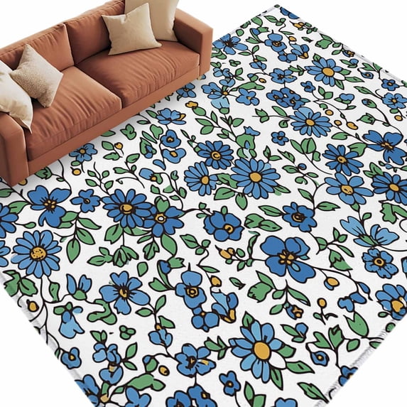 Blue Flowers Blossom Area Rug 5x7 Washable Rug Non Slip Pastoral ...
