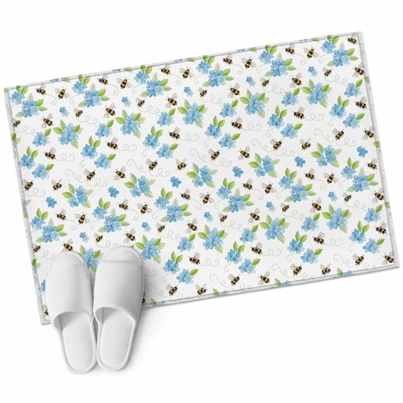 Blue Flowers Blossom Bathroom Rug Washable 2x3 Entryway Rug Non Slip ...