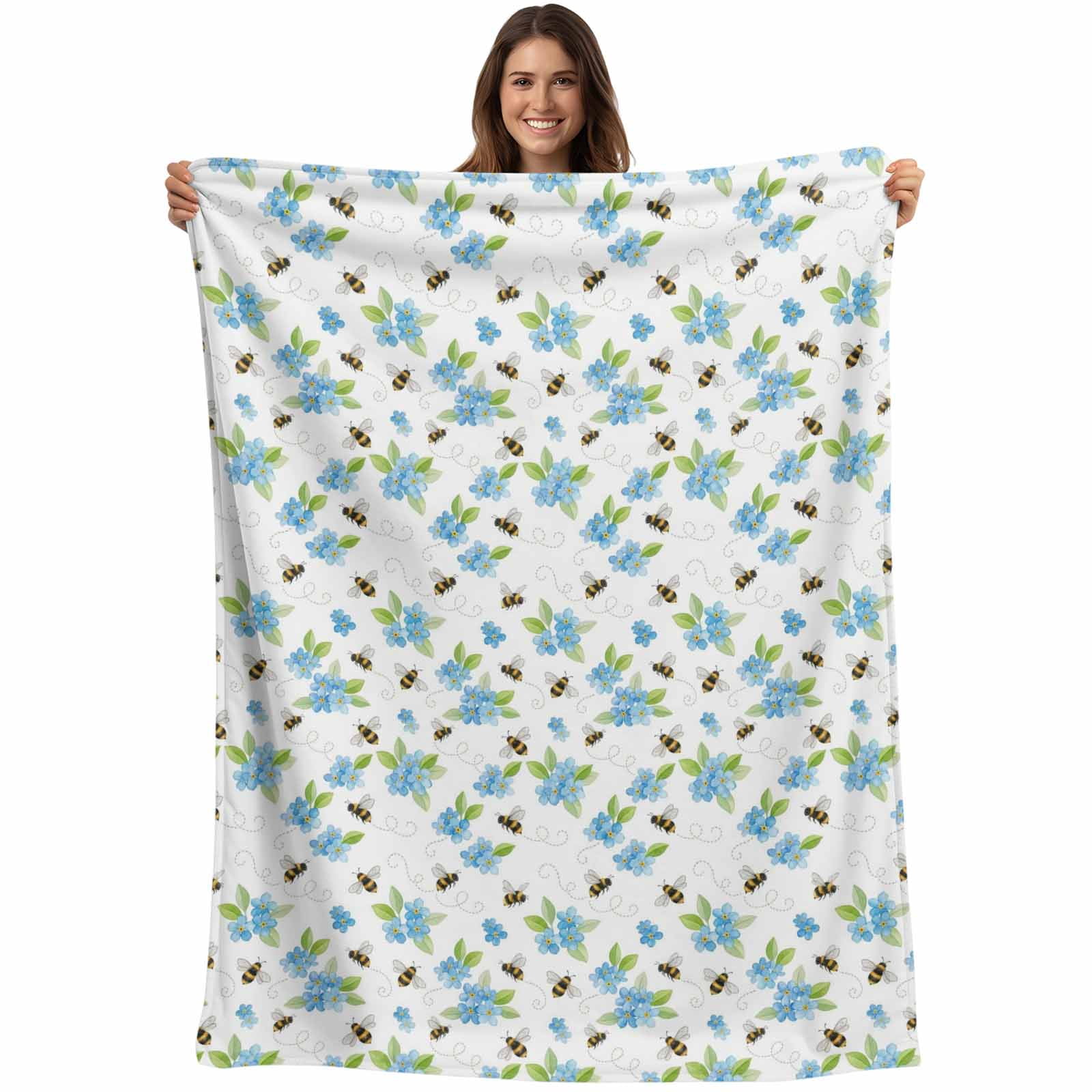 Blue Flowers Blossom Blanket Soft Cozy Warm Throw Blanket for Couch ...