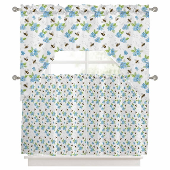 Blue Flowers Blossom Kitchen Curtains Swag Valance and Tier Curtains ...
