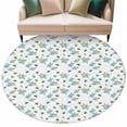Blue Flowers Blossom Round Rug 6ft Washable Circle Kitchen Rugs Non ...