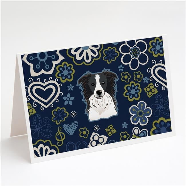 Blue Flowers Border Collie Greeting Cards & Envelopes - Pack of 8 ...