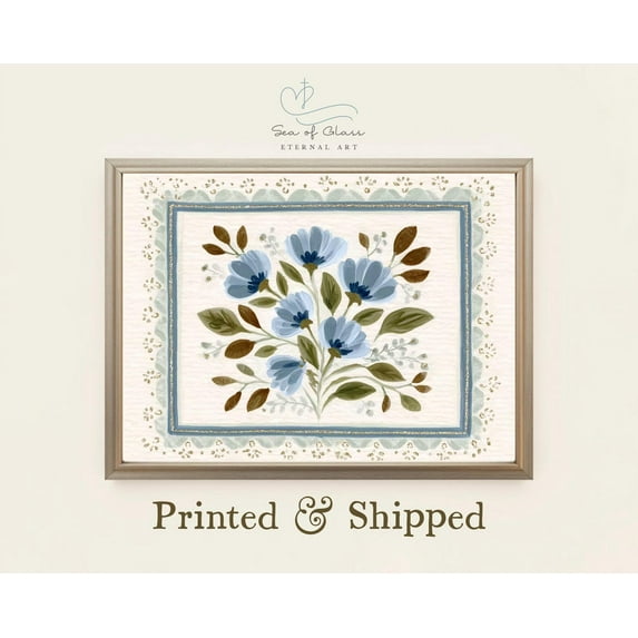 Blue Flowers Botanical Poster Vintage Cottagecore Wall Art Poster ...