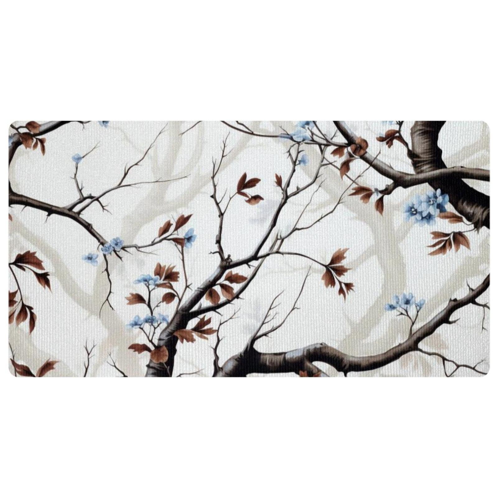 Blue Flowers on Branches Deluxe Kitchen Mats for Floor - Anti Fatigue ...