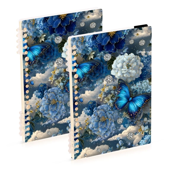 Blue Flowers Butterflies Clouds Crystals Notebook Detachable Coil ...