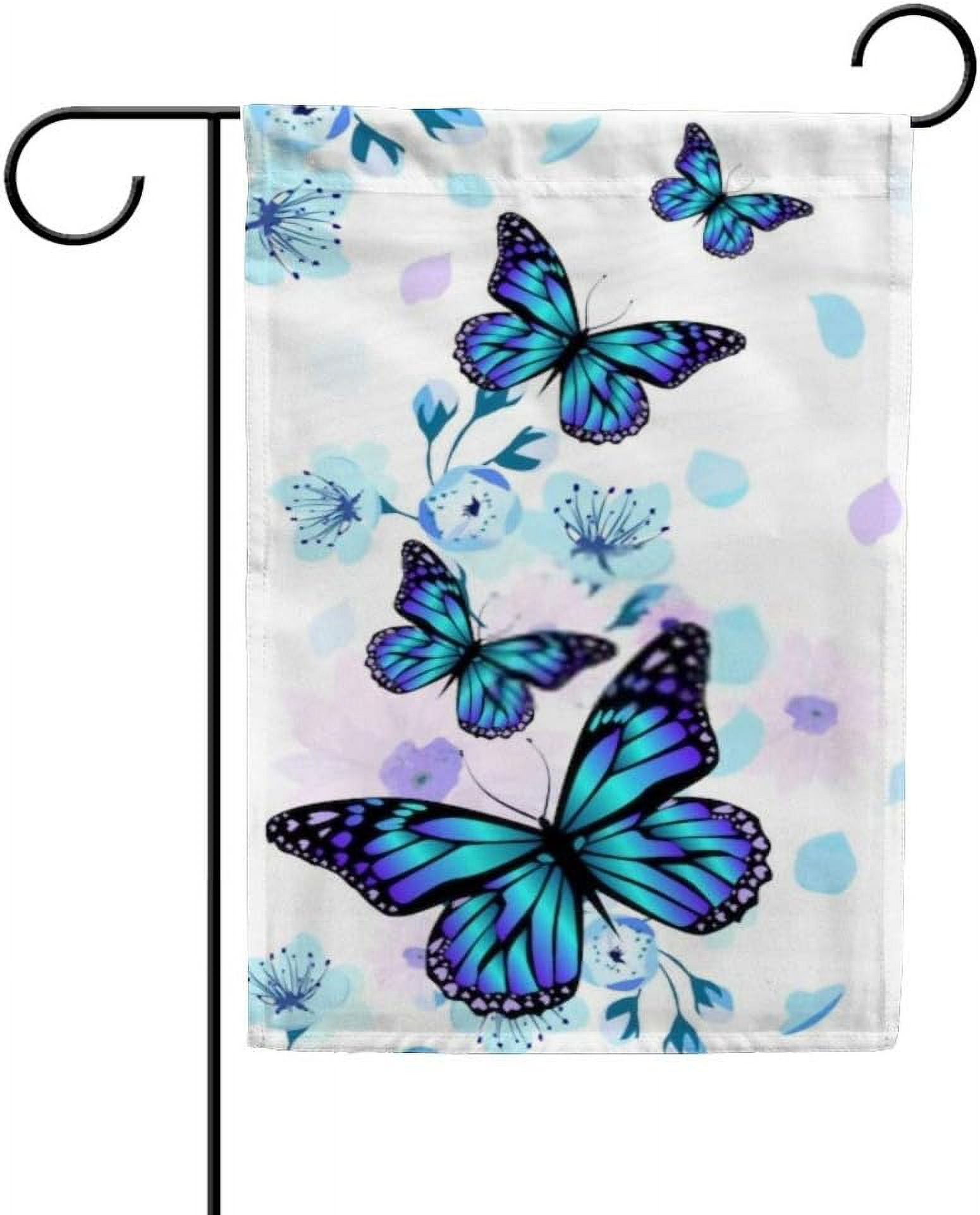 Blue Flowers and Butterflies Garden Flag Welcome Home Flag Vertical ...