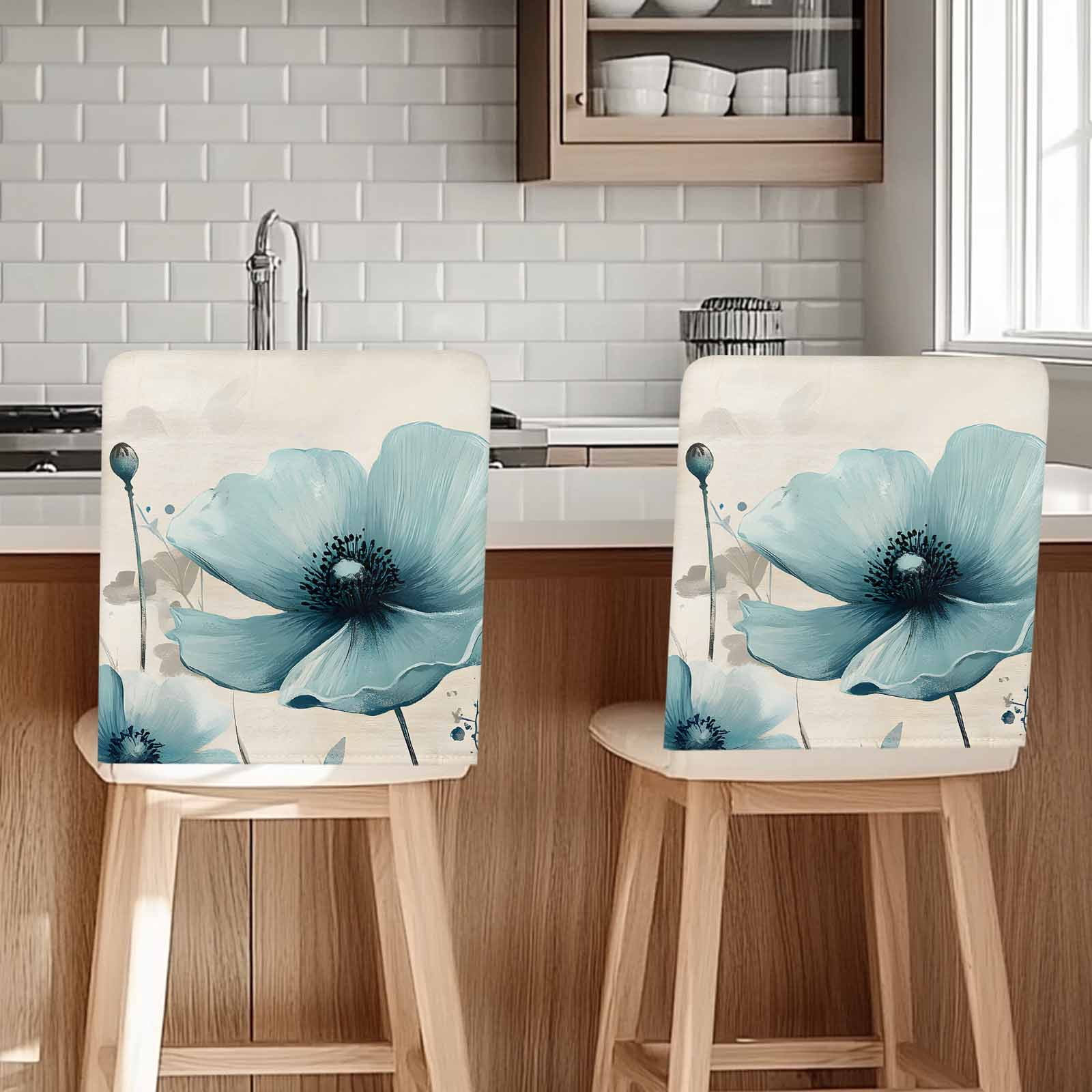 Blue Flowers Butterfly Chair Covers Set of 4 Watercolor Retro Leaf ...