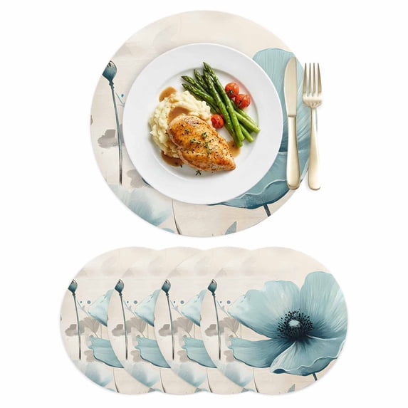 Blue Flowers Butterfly Leather Placemats Set of 4, 12 Inch, Watercolor ...
