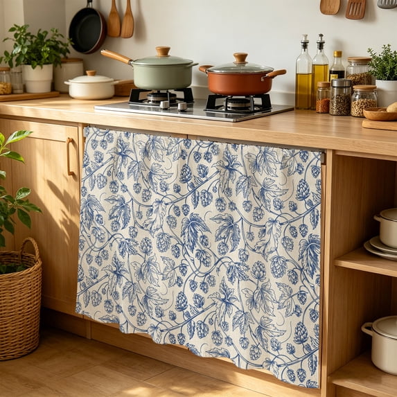 Blue Flowers Cabinet Curtains 35''x35'', Retro Rustic Botanical Floral ...