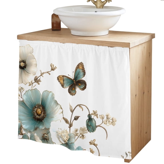 Blue Flowers Cabinet Curtains Butterfly Watercolor Floral Pastoral ...