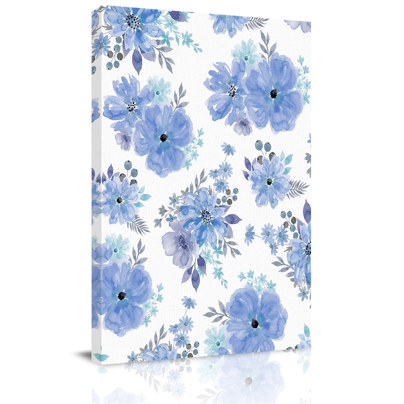Blue Flowers Canvas Wall Art for Living Room, Watercolors Spring Floral ...