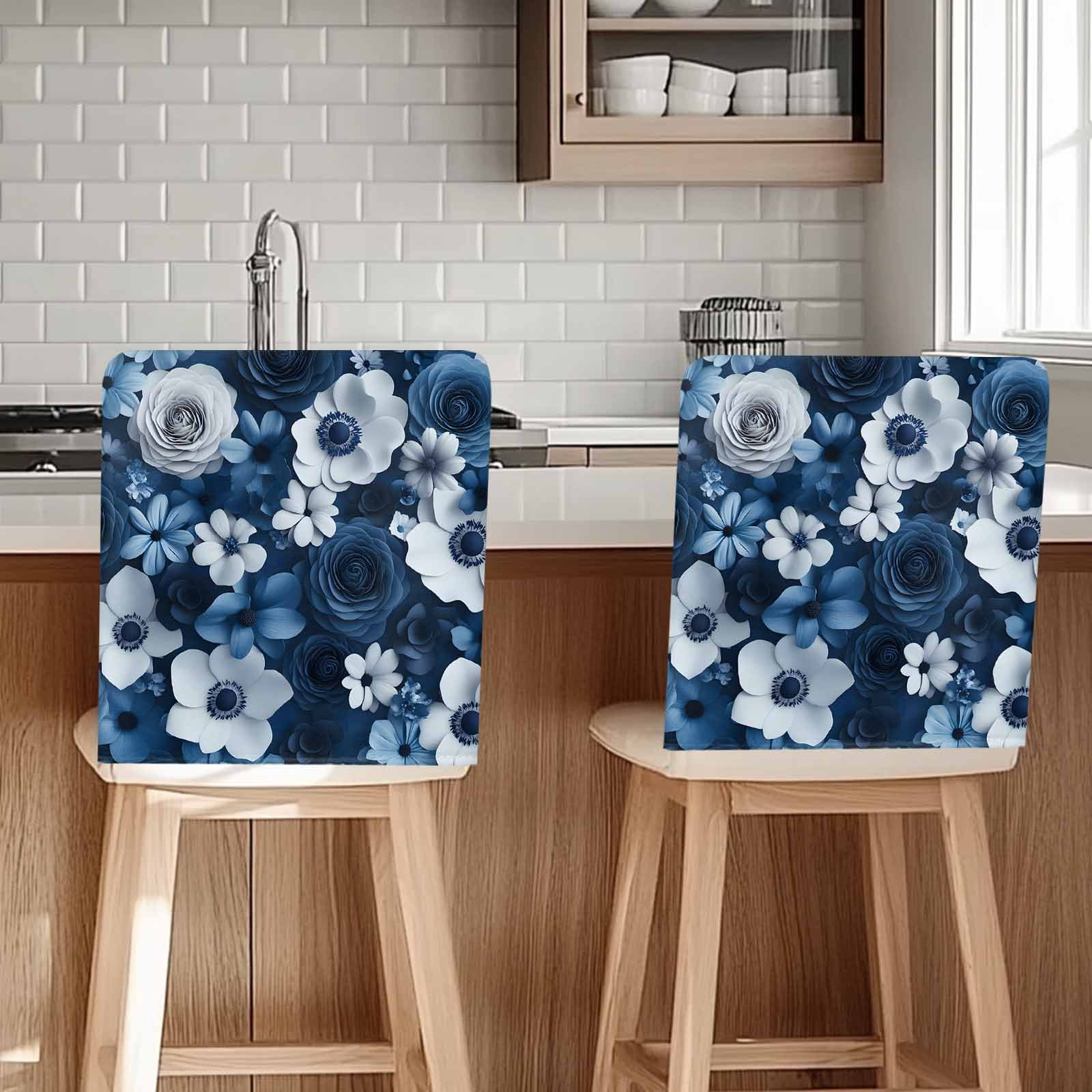 Blue Flowers Chair Covers Set of 1 Spring Pastoral White Floral Chair ...