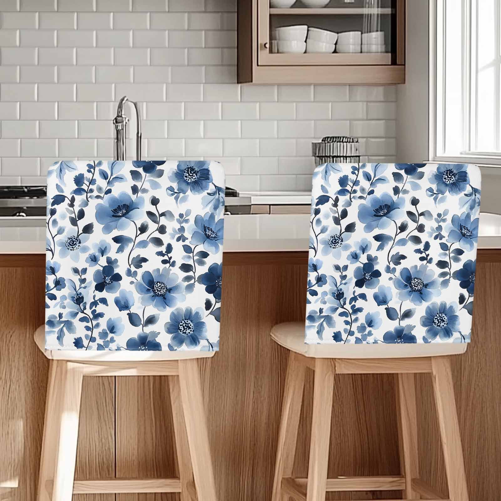 Blue Flowers Chair Covers Set of 4 Retro Spring Watercolor Floral Chair ...