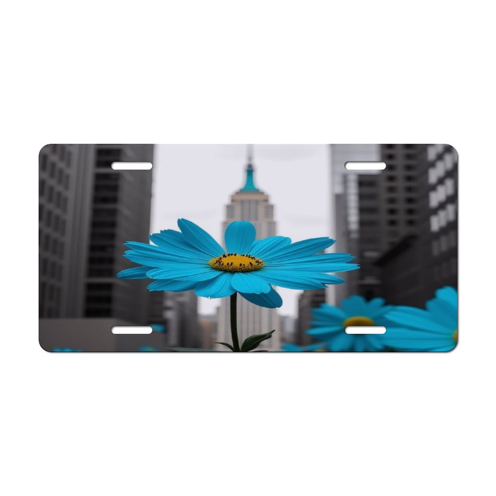 Blue Flowers in Cityscape Car Decorative Front License Plate,Vanity Tag ...