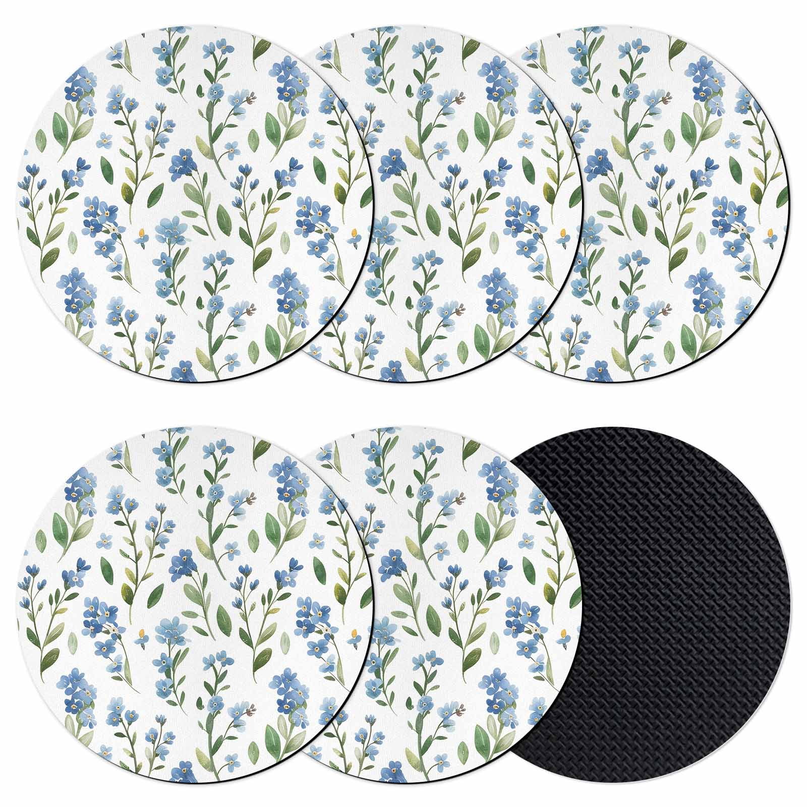 Blue Flowers Coasters Set of 6, Absorbent Coasters for Drinks, Spring ...