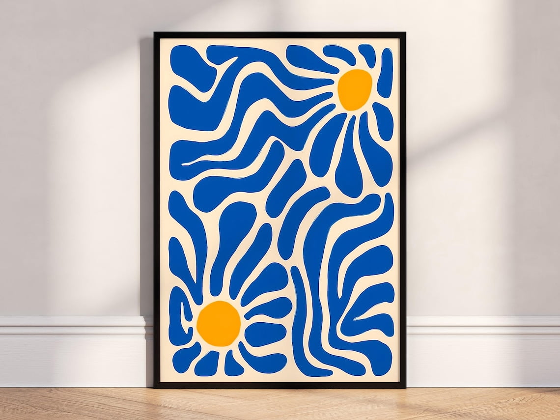 Blue Flowers Contemporary Floral Wall Art Poster Unframed Paper Print ...