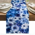 Blue Flowers Cotton Linen Table Runner Spring White Floral Pastoral ...