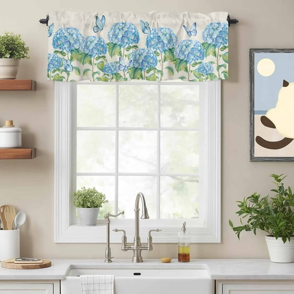 Blue Flowers Country Butterfly Watercolor Valances for Windows,Rod ...