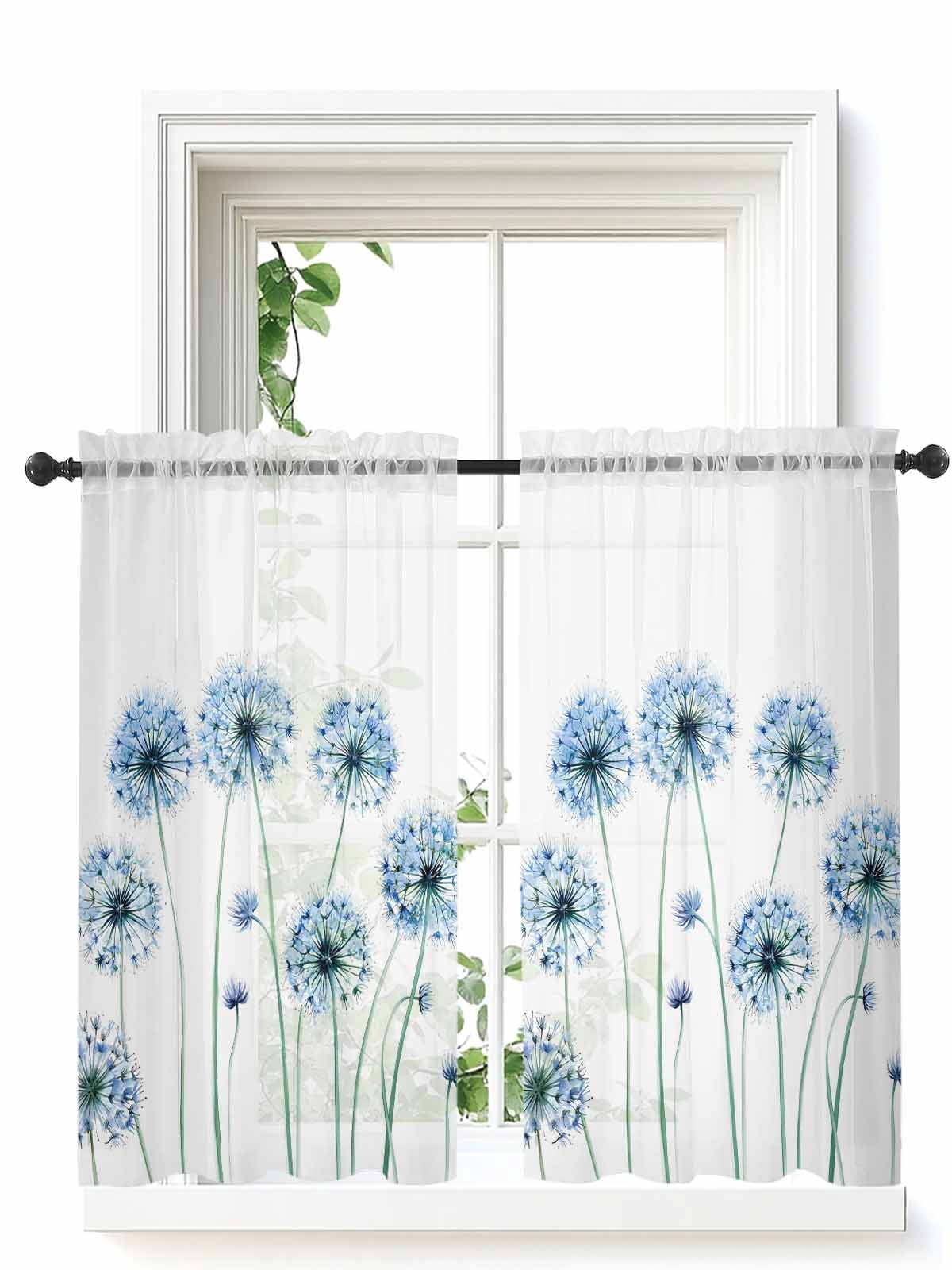 Blue Flowers Curtains 45 Inch Length, Sheer Curtains for Bedroom Living ...